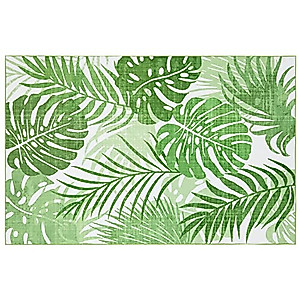 RUGSREAL 5x7 Area Rug for Living Room Low Profile Palm Tree Leaf Area Rug Large Throw Carpet Indoor Machine Washable Rug for Bedroom Kitchen Patio Home Decor, 5' x 7' Green