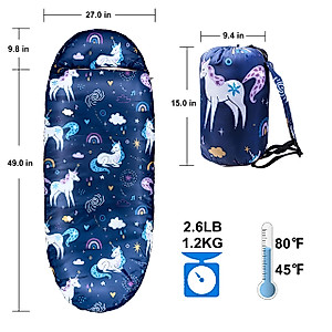 Kids Sleeping Bags for Girls – Unicorn Rainbow Space Navy – Rioyalo YOLO 45 Camping Sleeping Bags for Kids with Carry Bag - Outdoor and Indoor (Unicorn-NV)