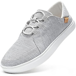 STQ Casual Shoes for Women Slip On Loafers Shoes Low Top Canvas Sneakers Light Grey 8.5