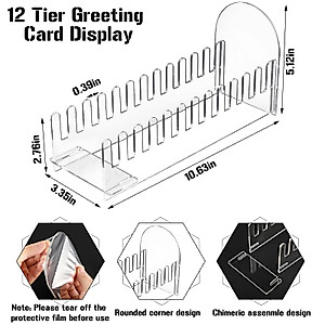Briwooody 12 Tier Acrylic Greeting Card Display Stand Sticker Display Stand Greeting Card Organizer Greeting Card Display Rack Portable Postcard Display Stand for Retail Counter Desk Tabletop (Clear)