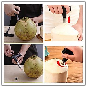 2 Pcs Coconut Opening Tool,Stainless Steel Punch Tap Knife Opener for Fresh Coconut Water,Easy & Convenient Straw Hole Maker Black