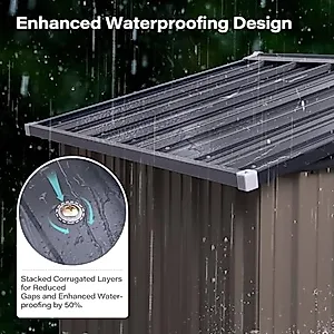 LAUSAINT HOME Outdoor Storage Sheds 6x4FT, Waterproof Metal Storage Tool Bike Sheds with Lockable Door for Backyard, Garden, Patio and Lawn, Brown