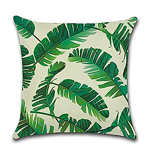 OTOSTAR Outdoor Waterproof Linen Throw Pillow Covers 18x18 Inch Square Pillow Covers Set of 4 Tropical Green Leaves Decorative Cushion Covers for Couch Sofa Tent Garden Patio
