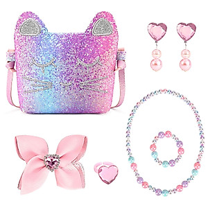 Mibasies Purse for Little Girls Dress Up Jewelry Pretend Play Kids Accessories Gifts Presents (Pink Purple Rainbow1)