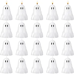 Jutom 40 Pieces Halloween Candles Decor Spooky Ghost Burning Candle Soy Wax Cute Aesthetic Candle White Horror Halloween Decorations for Halloween Party Bedroom Home Tabletop