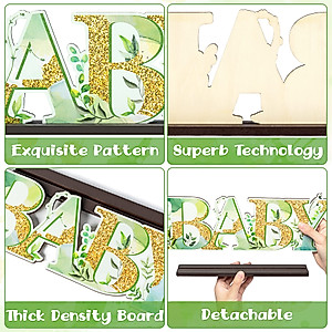 Haooryx Greenery Baby Shower Wooden Table Centerpieces, Greenery Baby Wooden Letter Sign Baby Shower Party Sign for Baby Boys and Girls Gender Reveal Party Baby Baby Shower Decor Supplies Photo Props