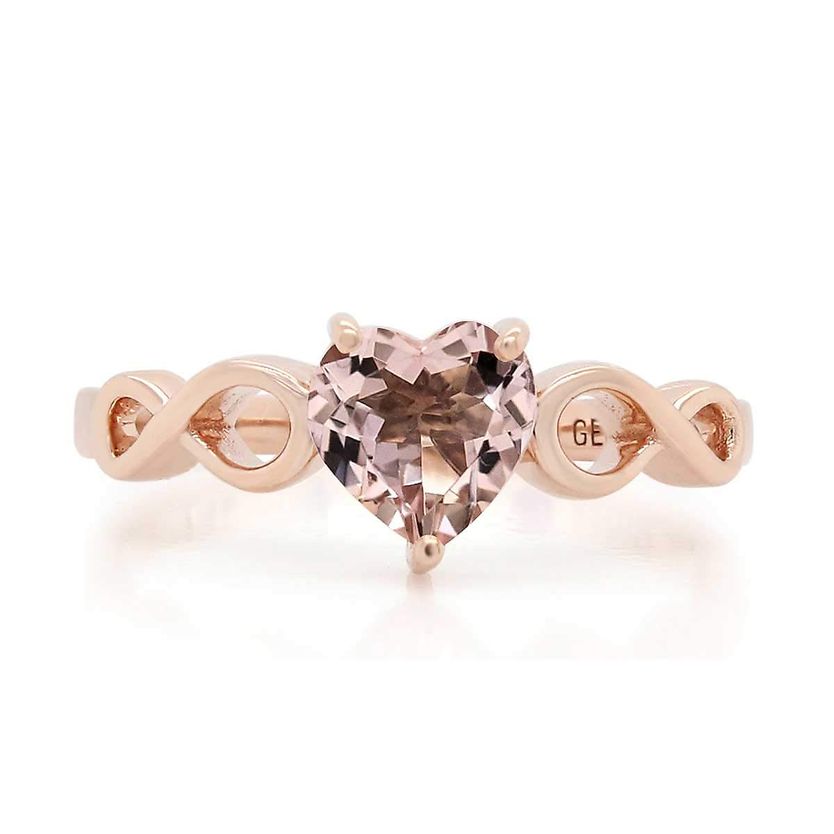GEMVIO Collection 6MM Heart shape Peach Morganite Gemstone Infinity Heart Engagement Wedding Ring in 14K Rose Gold Over Sterling Silver Gifts for Women (0.67 Cttw) Ring Size-5
