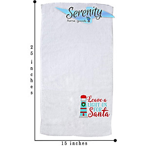 Christmas Decor | Decorative Kitchen and Bath Hand Towels | Leave A Light On Lighthouse Santa Beach | XMAS Winter Novelty | White Towel Home Holiday Decorations | Gift Present