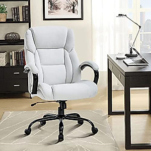 LCH Big &amp; Tall Office Chair 500lbs PU Leather Ergonomic Computer Chair, Home Desk Chair Wide Seat Executive Chair with Massage Lumbar Support &amp; Soft Arms for Heavy People (White)
