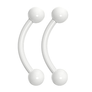 2pc 16g White Dental-Grade Acrylic Curved Barbell 3mm Ball Eyebrow Belly Bar Lip Tragus Ring Piercing Jewelry - 8mm