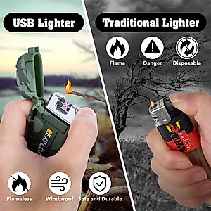 LcFun Waterproof Lighter Outdoor Windproof Lighter Dual Arc Lighter Electric Lighters USB Rechargeable-Flameless-Plasma Cool Lighters for Camping,Hiking,Adventure,Survival Tactical Gear