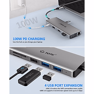 USB C Hub, TOTU 13-in-1 Type C Hub with Ethernet, 4K USB C to 2 HDMI, VGA, 2 USB 3.0, 2 USB 2.0, 100W PD, SD/TF Cards Reader, Mic/Audio Docking Station for MacBook Pro Air XPS and Other USB-C Laptops