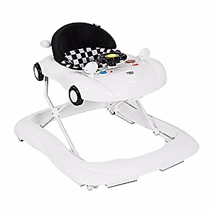 HONEY JOY Baby Walker, Foldable Seated Walker with Wheels, Adjustable Height, Steering Wheel w/Horn, Music & Lights, Removable Food Tray, Padded Seat, Car Walker for Baby Boy Girl Age 6 Months+