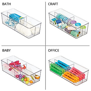 mDesign Plastic Extra Wide Storage Organizer Bin Box for Kitchen, Pantry, Cabinet, Countertop - Tea Bag, Sugar Packet, Coffee Snack, Condiment Holder, 8 Sections - Ligne Collection - Clear