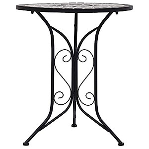 VanTook Outdoor Table Mosaic Patio Table, 24" Round End Table Patio Side Table Small Plant Stand Balcony Coffee Table Porch Indoor Ceramic Top, Gray
