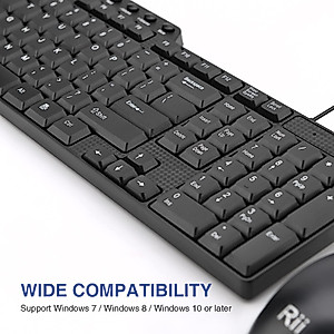 (2PACK) Wired Keyboard and Mouse,Rii RK203 Ultra Full Size Slim USB Basic Wired Keyboard Mouse Combo Set with Number Pad for Computer,Laptop,PC,Notebook,Windows