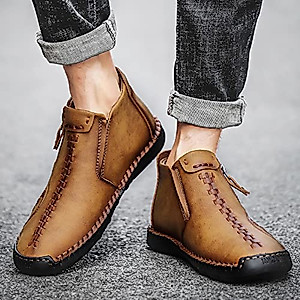 Govicta Mens Casual Shoes Leather Slip On Loafers Oxford Leather Chukka Boot for Men Work Office Dress Shoes Brown Size8.5