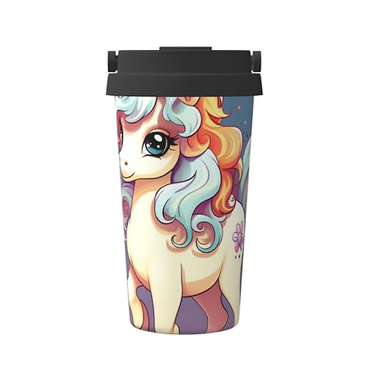 GTKSYNVE Reusable Coffee Mug with Lid and Handle, Cartoon cute Animal rainbow Tumbler for Hot & Cold Drinks 16oz Stainless Steel Insulated Coffee Tumblers Double Wall Vacuum Thermal Cup