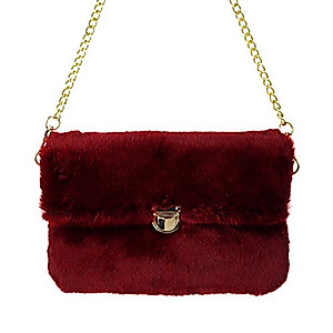 C.C Women's Evening Faux Fur Fuzzy Crossbody Shoulder Bag Envelope Clutch Purse, Burgundy