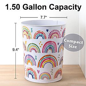 Allure Home Creation Rainbow Hearts Metal Wastebasket-Compact Size 7.70" x 7.70" x 9.40"-1.50 Gallons