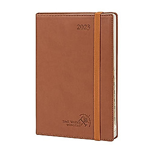 POPRUN 2023 Planner Weekly and Monthly 6.5" x 8.5" - Agenda 2023 with Hourly Time Slots, Monthly Expense & Notes, Inner Pocket, Vegan Leather Soft Cover - Brown