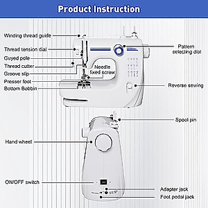 Sewing Machine for Beginners, Portable Mini Sewing Machine, Upgraded Double Needle Sewing, 12 Built-In Stitches, 2 Speeds Double Thread with Foot Pedal, Sewing Machine for Kids, Adults, Blue