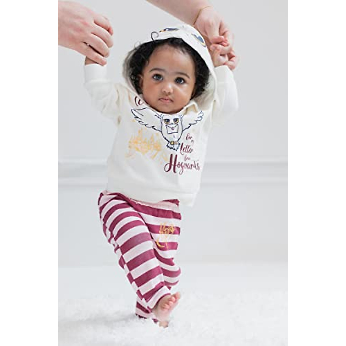 Harry Potter Hedwig Owl Hogwarts Baby Girls 3 Piece Outfit Set: Hoodie Pants Bodysuit White 3-6 Months