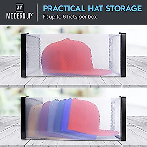 Modern JP Hat Organizer for Baseball Caps (4-Pack) - Dust-Free Hat Storage Box, See-Through Hat Rack Display - Holds up to 6 Caps per Box