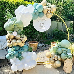 Renjiro Sage Green Gold Confetti Balloons 60pcs 12 Inch Olive Green Light Pastel Green Latex Balloons for Baby Shower Woodland Safari Jungle Bridal Shower Wedding Birthday Party Decorations