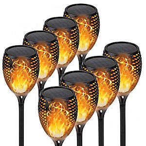 KYEKIO Halloween Decorations Outdoor, 6Pack Large Solar Torch Lights with Flickering Flame, Solar Powered Outdoor Lights for Halloween Decor, Waterproof Halloween Lights Outdoor for Garden Yard Patio