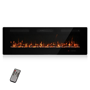 Electric Fireplace, 60 inch Recessed Wall Mounted Fire Place Heater with Remote Control Timer LED Adjustable Flame for Living Room Bedroom