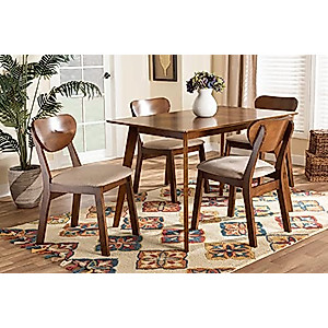 Baxton Studio Damara Mid-Century Modern Sand Fabric Upholstered and Walnut Brown Finished Wood 5-Piece Dining Set