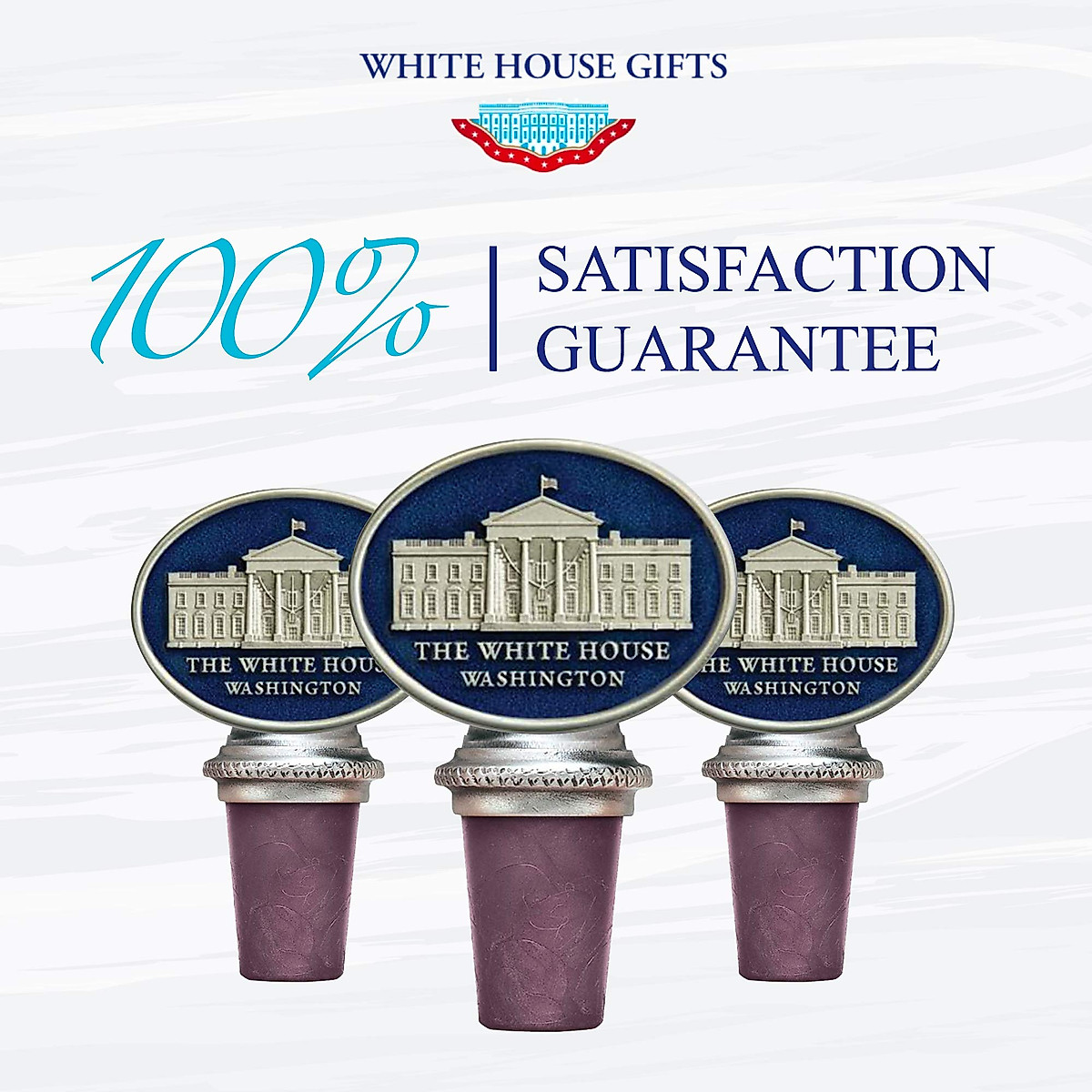 White House Gifts: White House Oval Pewter Bottle Stopper - Wine Stoppers with Fine Pewter Casting on White House Logo - Non-Staining and Non-Cracking Synthetic Cork - Made in the USA