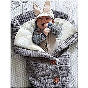 XMWEALTHY Unisex Infant Swaddle Blankets Soft Thick Fleece Knit Baby Girls Boys Stroller Wraps Baby Accessory Grey