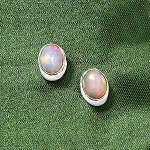 Ross-Simons Bezel-Set Opal Stud Earrings in Sterling Silver