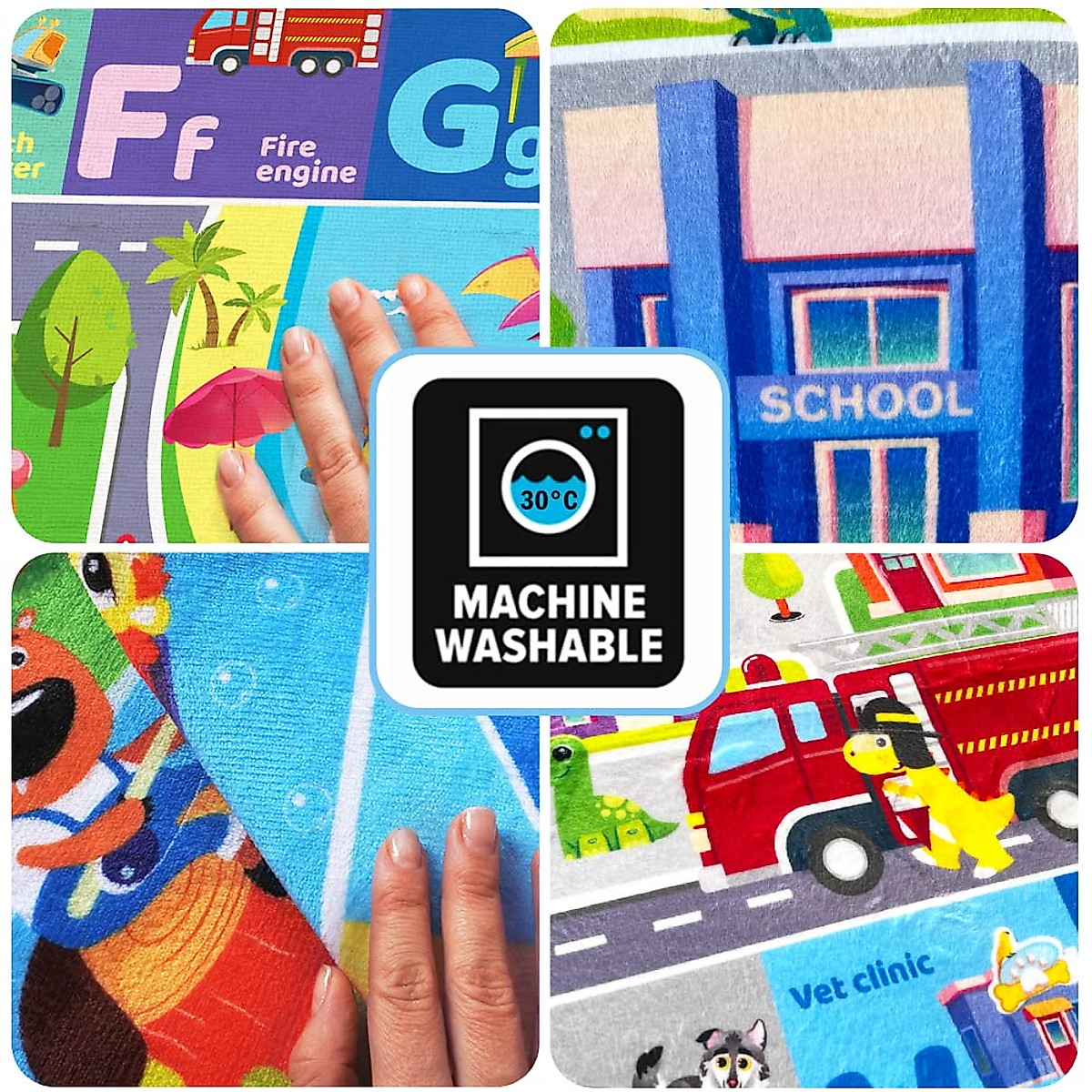 QUOKKA ABC Floor Play Mat – Extra Thick 0.8cm Non-Slip Padded Nursery Rug with City Design for Babies Toddlers & Kids – Super Soft Plush Mat for Playroom - Foldable Gift for Boys and Girls