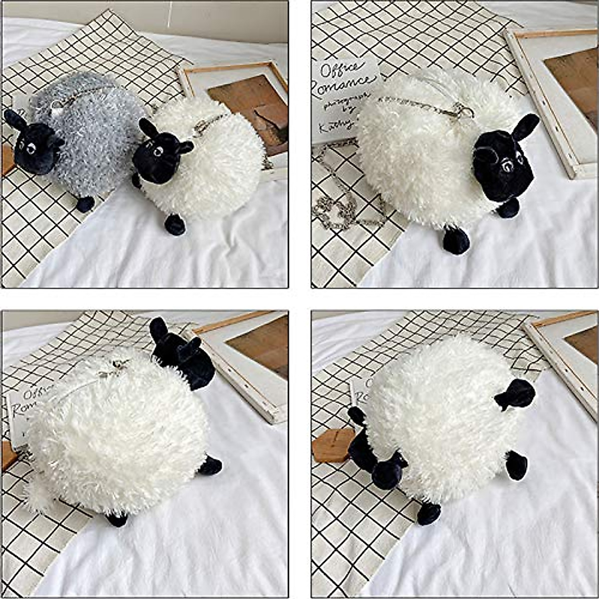 QZUnique Animal Shaped Handbag Women's Faux Fur Crossbody Bag Plush Wallet Purse Chain Shoulder Bag