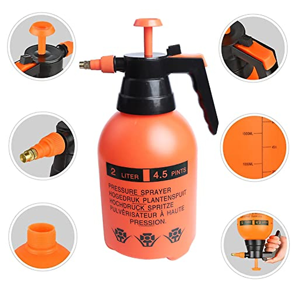 ANPTGHT 2 PCS Garden Pump Sprayer, 0.5Gallon/68oz Hand-held Lawn Pressure Spray Bottle &Adjustable Nozzle for Spraying Watering/Home Cleaning/Car Washing (Orange)