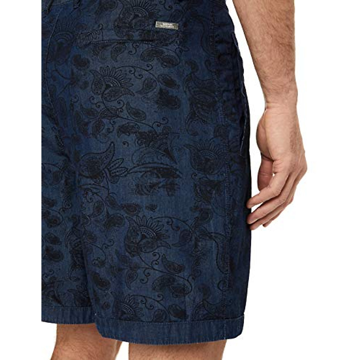 A|X Armani Exchange Men's Yarn Dyed All-Over Printed Cotton Twill Bermuda Short, Indigo pailsey, 30