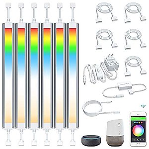Smart Under Cabinet Lighting Strip Lights White & Color Changing Dimmable Work with Alexa Google Smart Thing Phone App, RGB Multi Colored Lamp for Kitchen Counter Light Fixture (6 Lights Bar Kit)