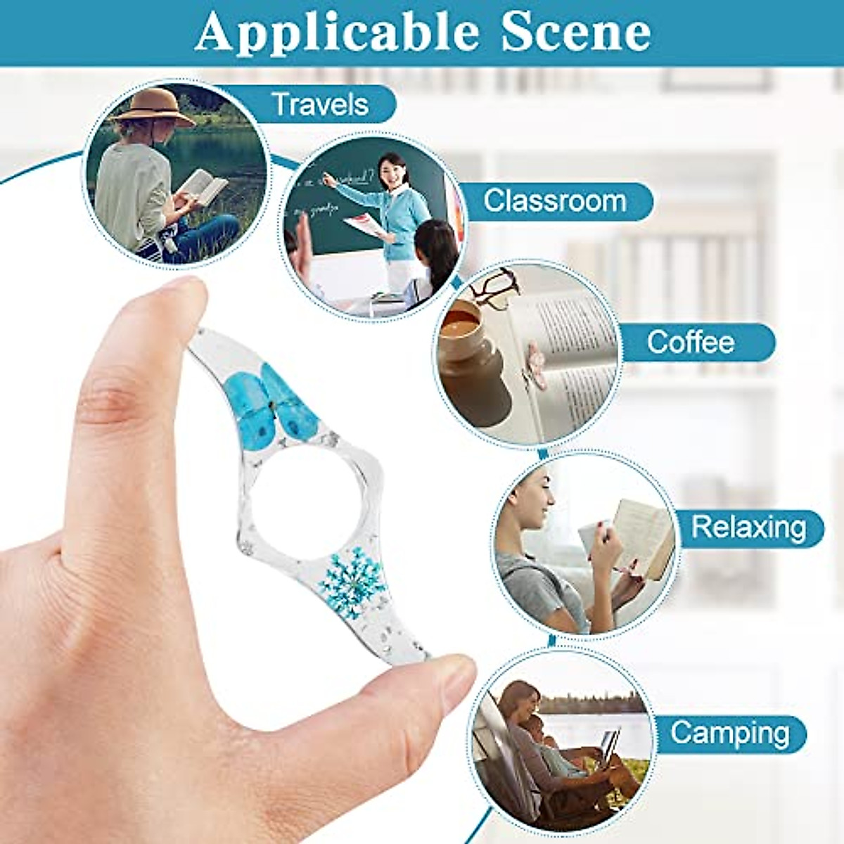 CALIDAKA 2pcs Transparent Thumb Book Page Holder Resin Book Page Holder Handmade Dried Flower Resin Thumb Ring Page Holder,Finger Bookmark Holder,for Reader Book Lover Literary(Transparent)