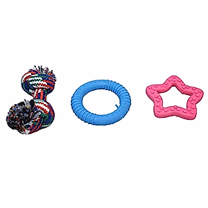 HK Online Rope, Ring & Star DOG CHEW TOY -PET Teething Toy, Build Strong Teeth & Gums, Dental DOG Training Toy (PK3 Rope, Star Ring Chew)