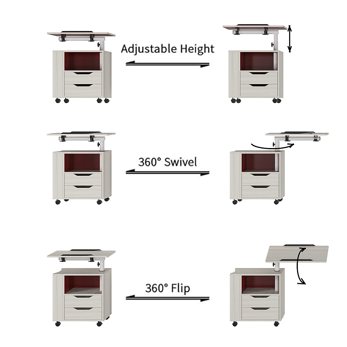 sogesfurniture Nightstand, Height Adjustable Movable Bedroom Side Table, Overbed Bedside Table, Stackable End Table, Bedside Table, Bedroom Furniture, Maple