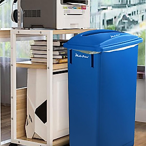 PLASTIC PRINCE 23 Gallon Slim Trash Can with Paper Recycling Lid, Commercial Blue Rectangular Garbage Can, Waste Bin for Home Kitchen Cabinet