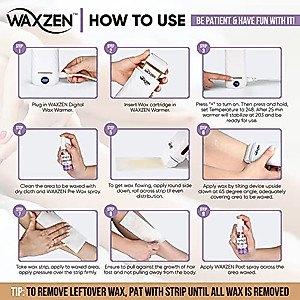 Wax roller kit, Roll on wax kit, WAXZEN digital roll on wax warmer kit, Roll on Wax Warmer for Hair removal, 2 Honey Wax cartridges, 100 pcs strips, Pre and Post Wax Spray