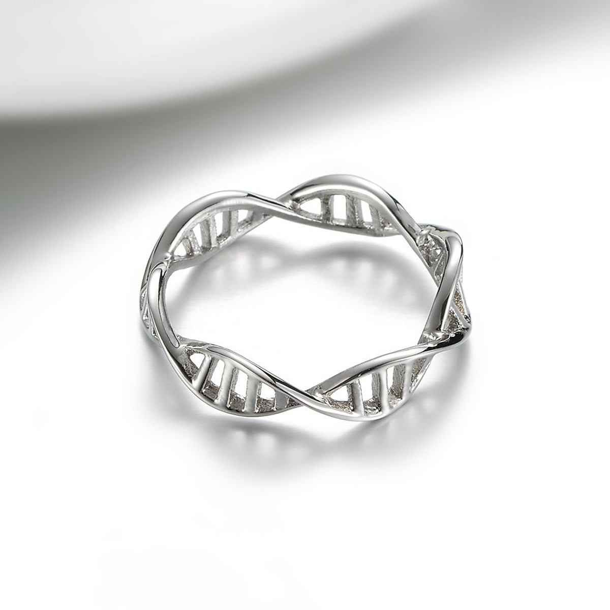 INRENG Women's Stainless Steel DNA Ring Chemistry Science Molecule Twist Rope Helix Band Silver Size 7