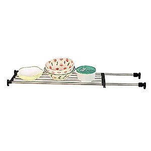 BAOYOUNI Expandable Shelf Closet Tension Rod Adjustable Shelving Unit Storage Rack Organizer Hanger Space Saving Divider for Wardrobe, Cupboard, Kitchen, Bathroom Use, Black