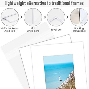 Golden State Art Pack of 25 White Pre-Cut 8x10 Picture Mat for 5x7 Photo with White Core Bevel Cut Mattes Sets. Includes 25 High Premier Acid Free Mats & 25 Backing Board & 25 Clear Bags