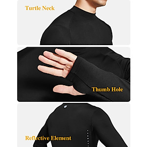 FitsT4 Sports Men's Thermal Fleece Lined Mock Neck Baselayer Tops Long Sleeve Running Athletic Shirt with Thumbholes Black XXL