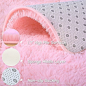 Lascpt Area Rugs for Living Room, Super Soft Fluffy Fuzzy Rug for Bedroom, Pink Furry Shag Rug 4x5.9, Plush Carpet Home Decor for Girls Kids Dorm Room, Accent Indoor Non-Slip Cute Baby Nursery Rug